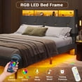 LED Upholstered Full-Size Bed Frame with USB Ports, Storage Headboard ...