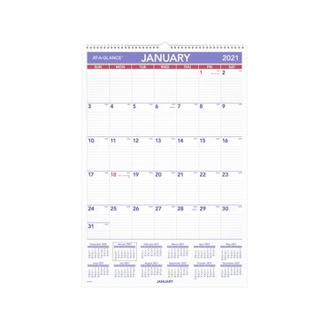 AT-A-GLANCE 3-Month Reference 14-Month Vertical Wall Calendar, 12" x 27 ...