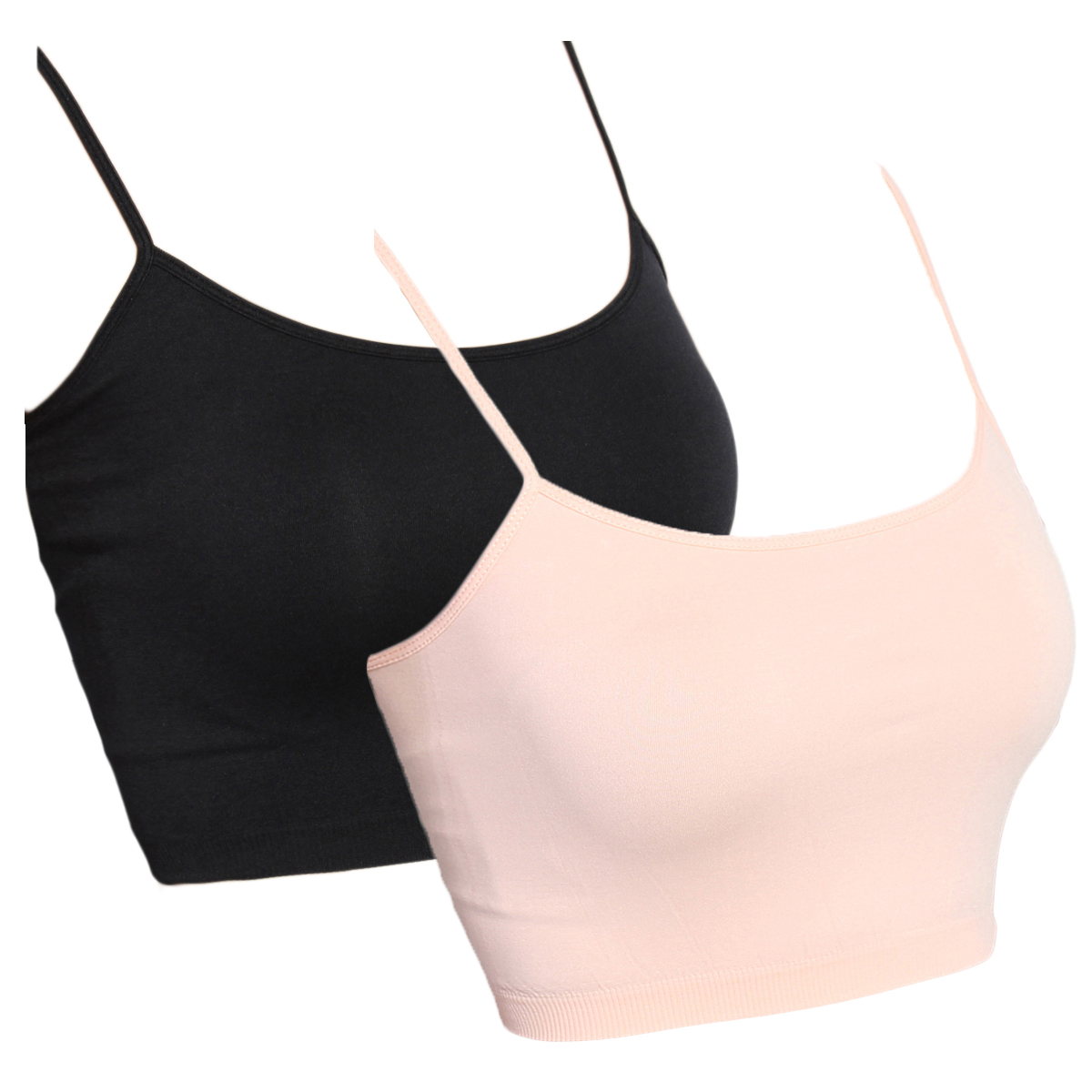 TheMogan Women's 2 PACK Spaghetti Strap Bra Top Under Layer Crop Tank ...