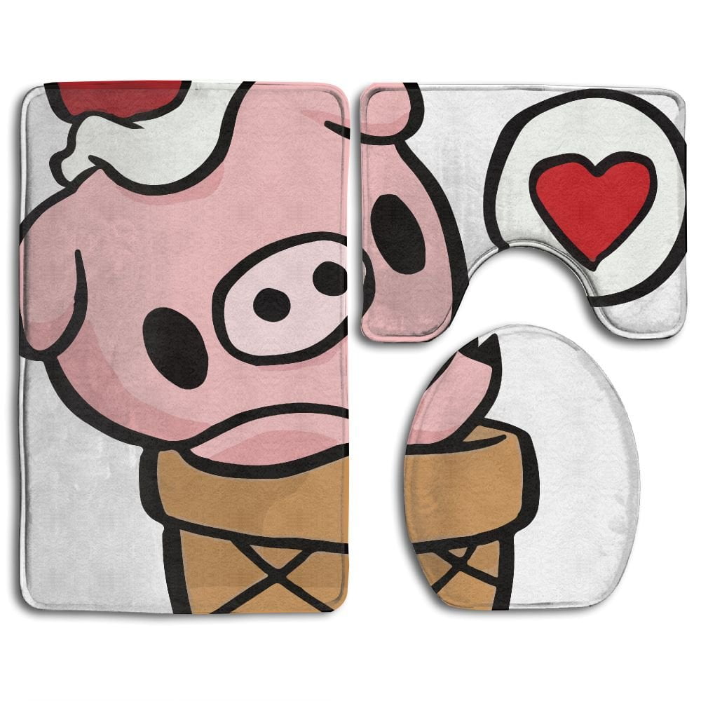 GOHAO Cute Cartoon Pig Ice Cream 3 Piece Bathroom Rugs Set Bath Rug ...
