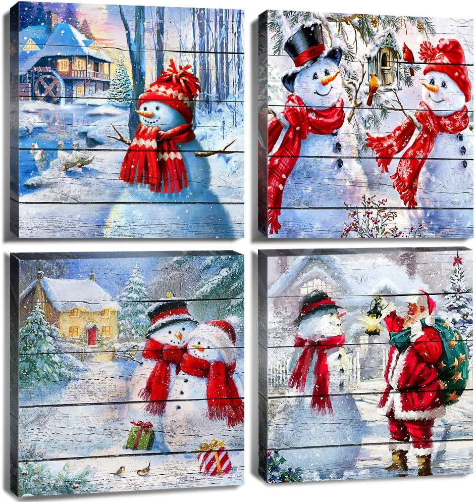 Christmas Snowman Wall Art Snowflake Posters Christmas Decor Farmhouse ...
