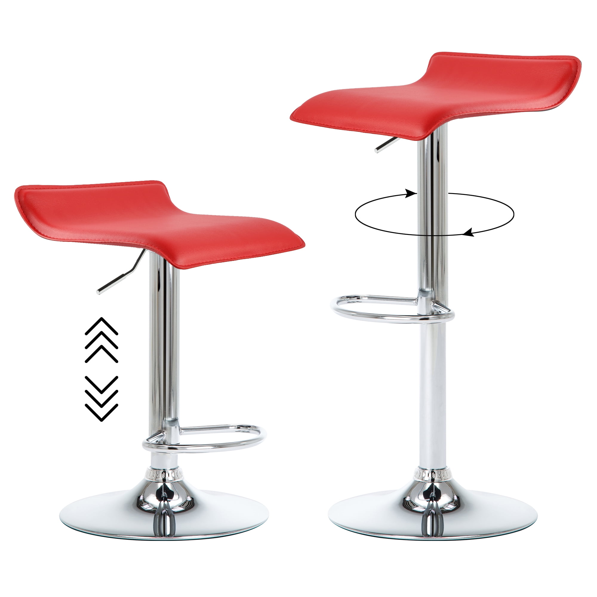 Adjustable Height Swivel Bar Stool Modern Red Bar Chair，Set of 2 ...