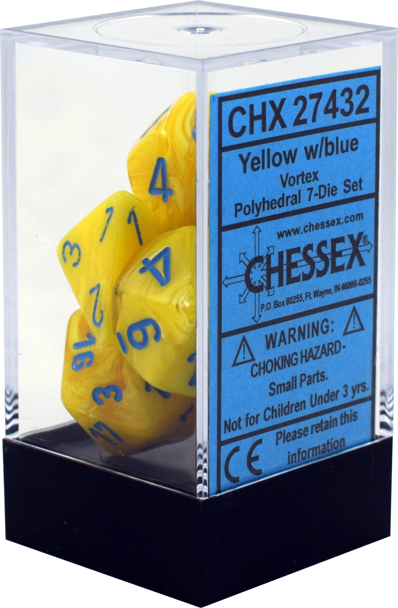 Chessex Vortex Yellow W Blue Polyhedral 7 Dice Set Chx27432