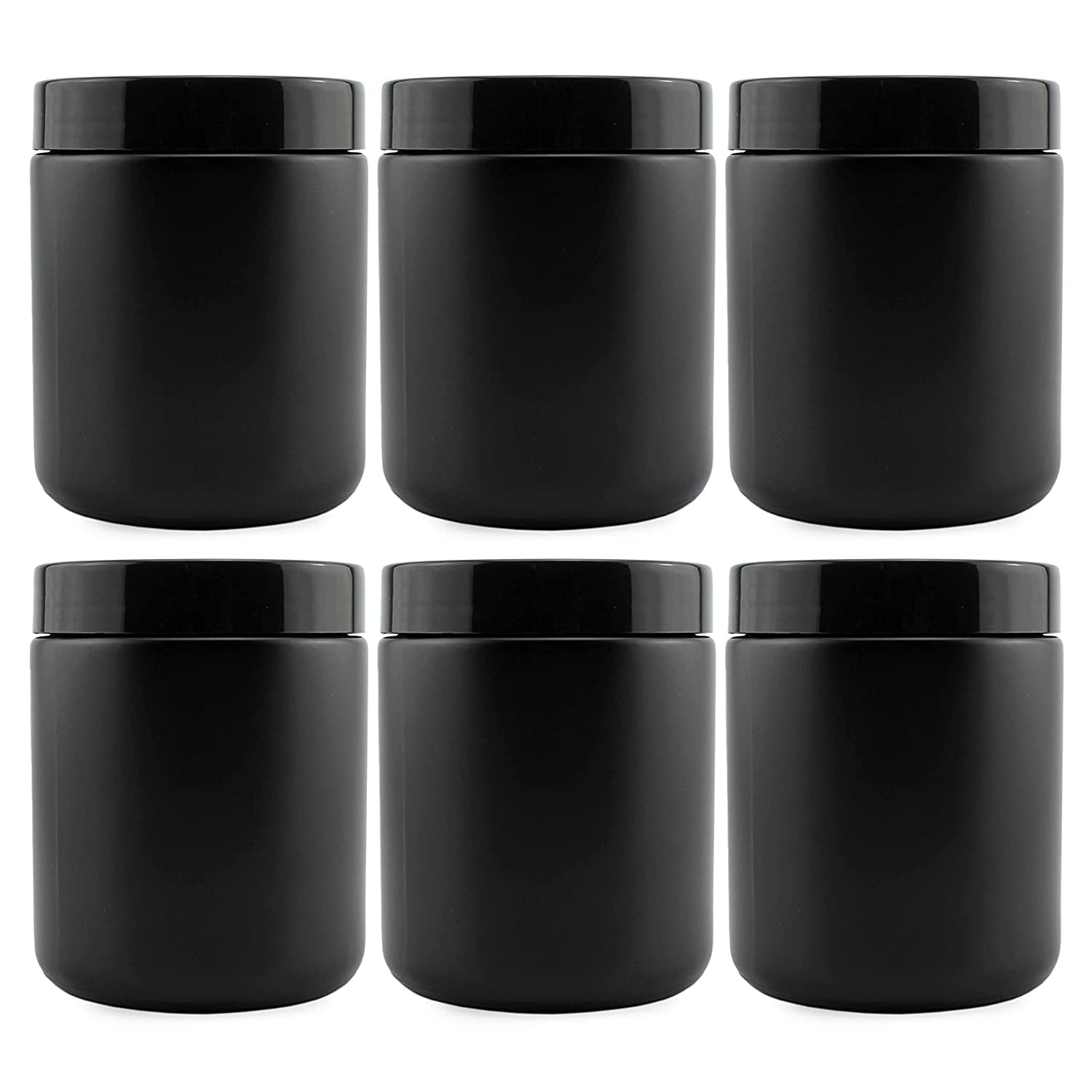 8 Ounce Black Coated Glass Jars (6-Pack; 8oz); Cosmetic Jars with Black ...