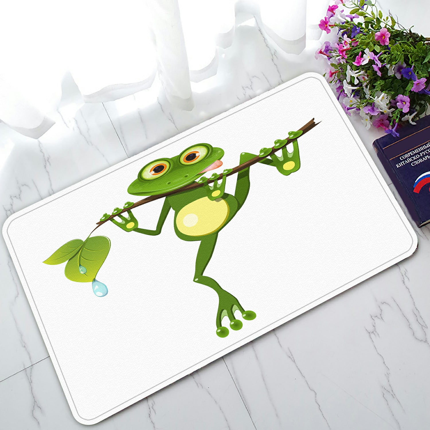 ECZJNT curious frog on stem of the tree Doormat Bath Mat Rug Entrance ...