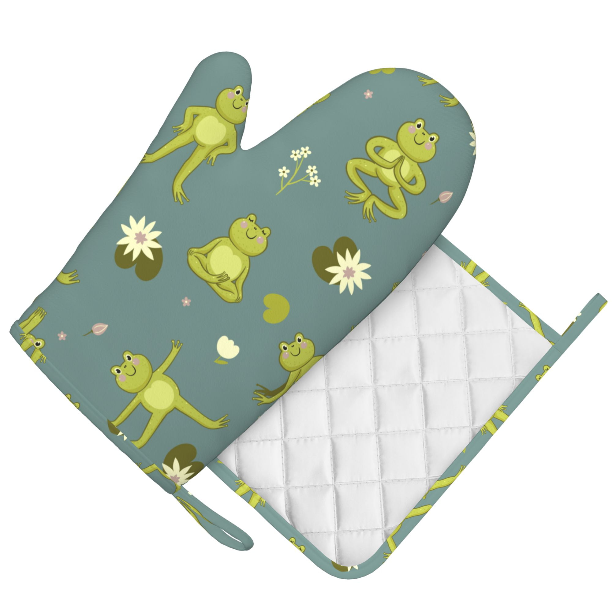 DouZhe Oven Mitts and Pot Holders Sets, Funny Cute Yoga Frogs Prints ...