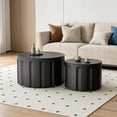 2-Piece Round Nested Coffee Table Set, Matte Black with Hand-Carved ...
