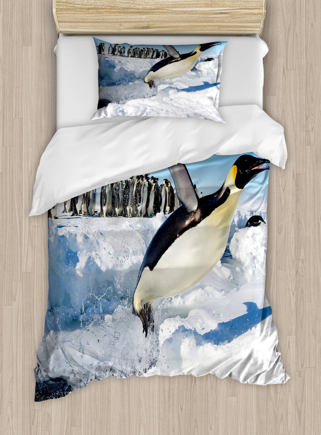 Penguin Duvet Cover Set Twin Size, Penguins Pole Wildlife Swimming ...