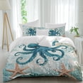 4 Piece Duvet Cover Set Queen, Octopus Sea Monster Starfish Coral Soft ...