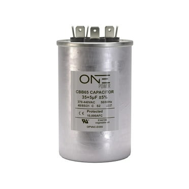 PowerWell 45+5 MFD Capacitor for AC, Heat Pump - Dual Run, 370/440 Volt - Lasts 5 Years ...