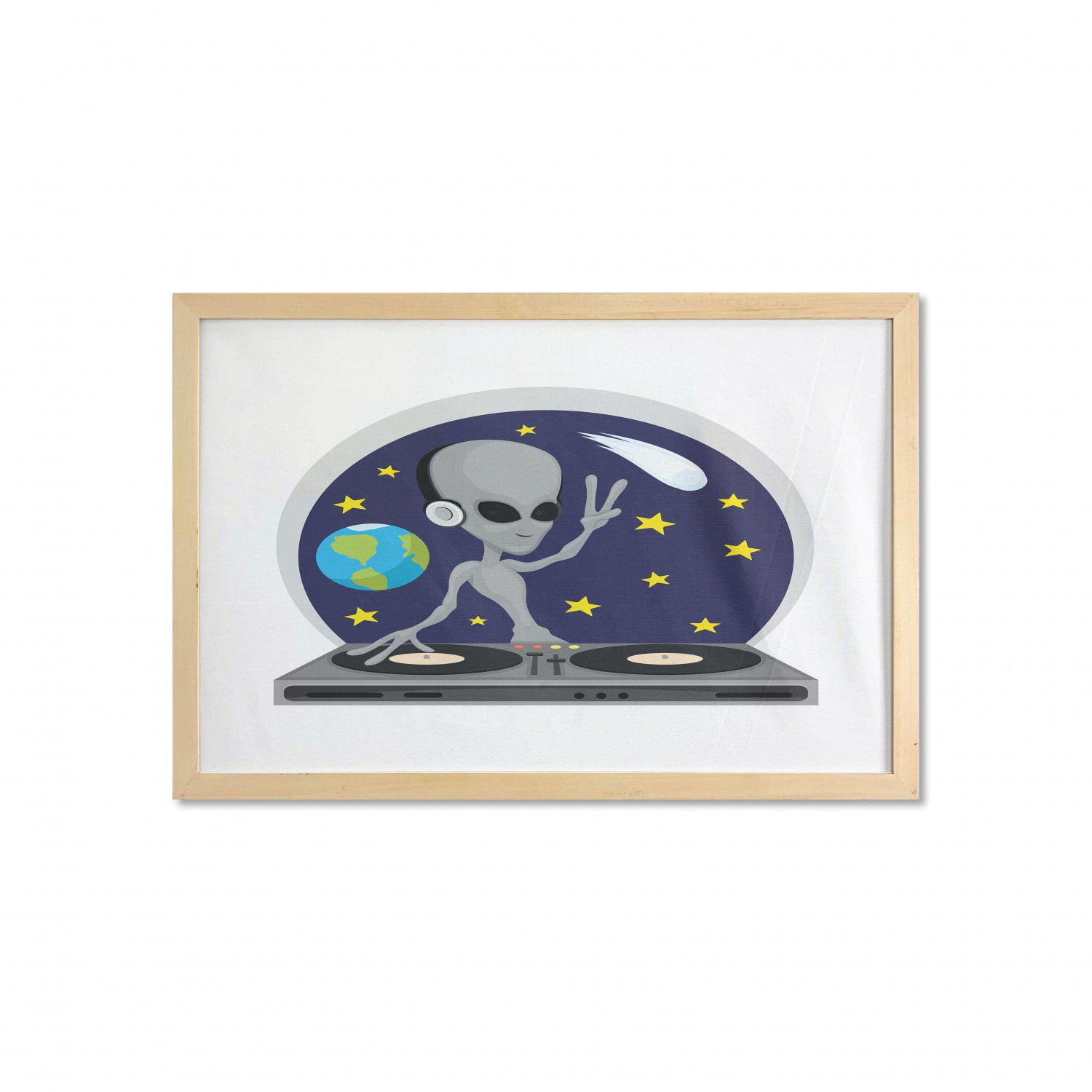 Science Party Wall Art with Frame, Illustration of DJ Alien Playing a ...