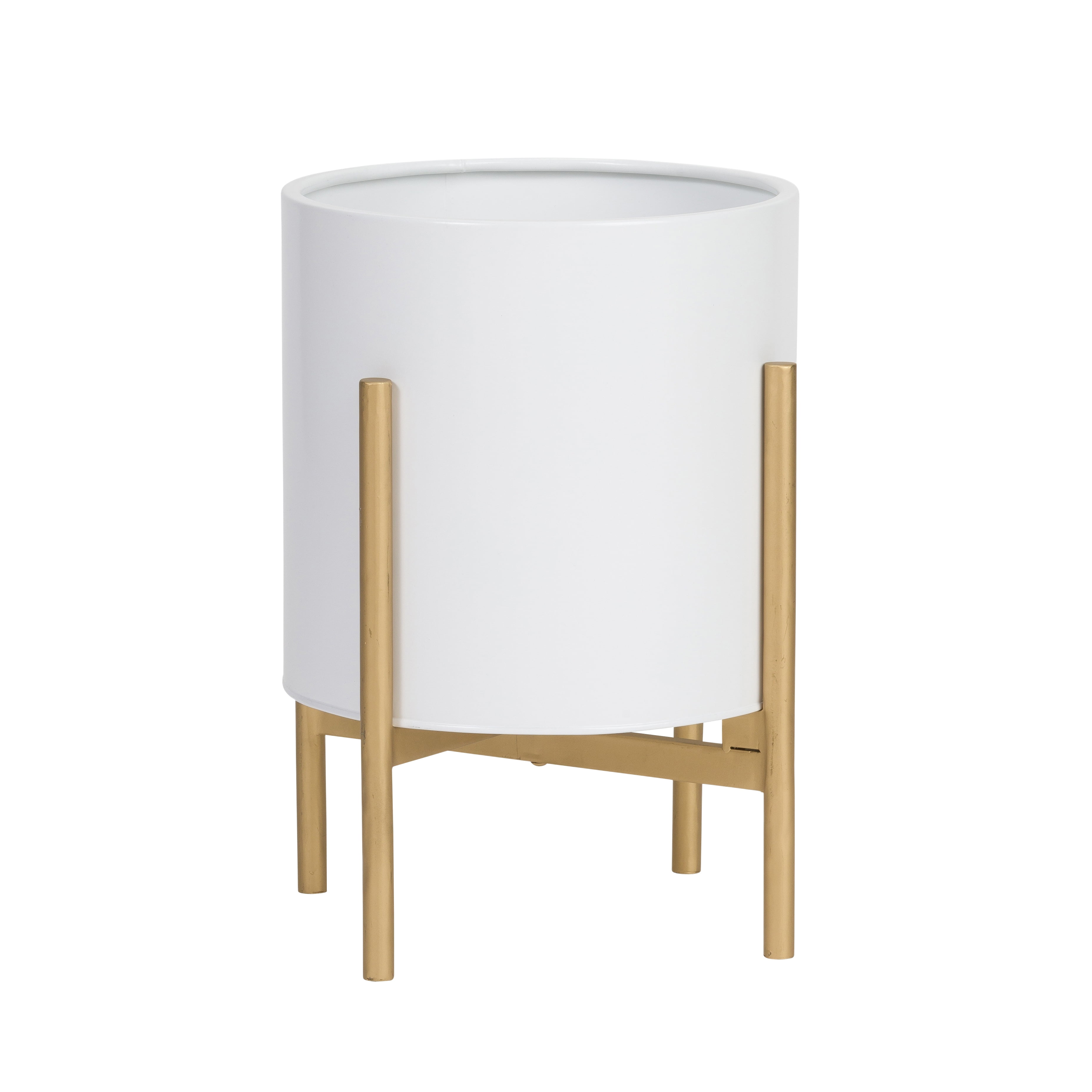 Raya White Mid-Century Modern Planter with 4-Leg Metal Base - Walmart.com