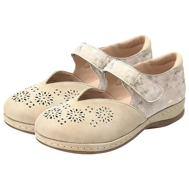 Sandalias de mujer con estampado de cuero de tacón plano hueco de ...