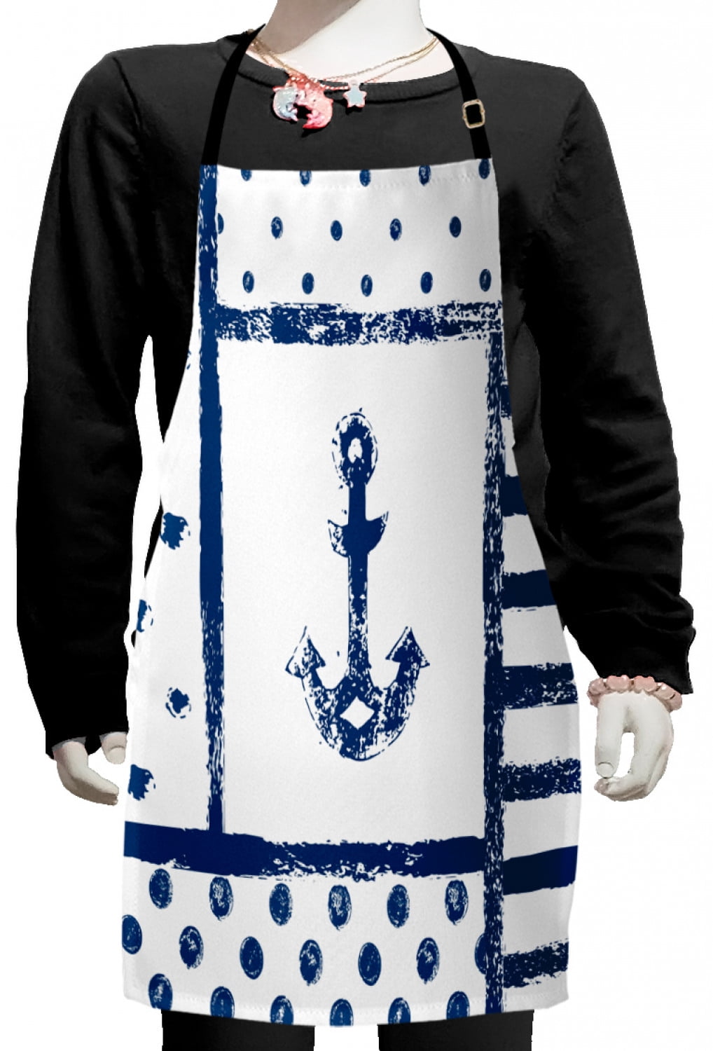 Anchor Kids Apron, Grunge Murky Boat Marine Silhouette Polka and Stripe ...