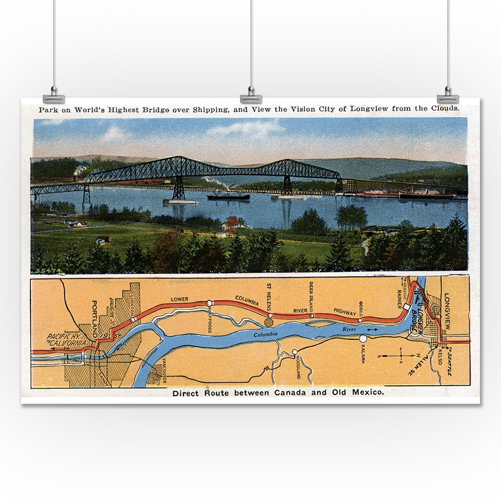 Longview, Washington - View of the Longview Bridge and City (24x36 ...