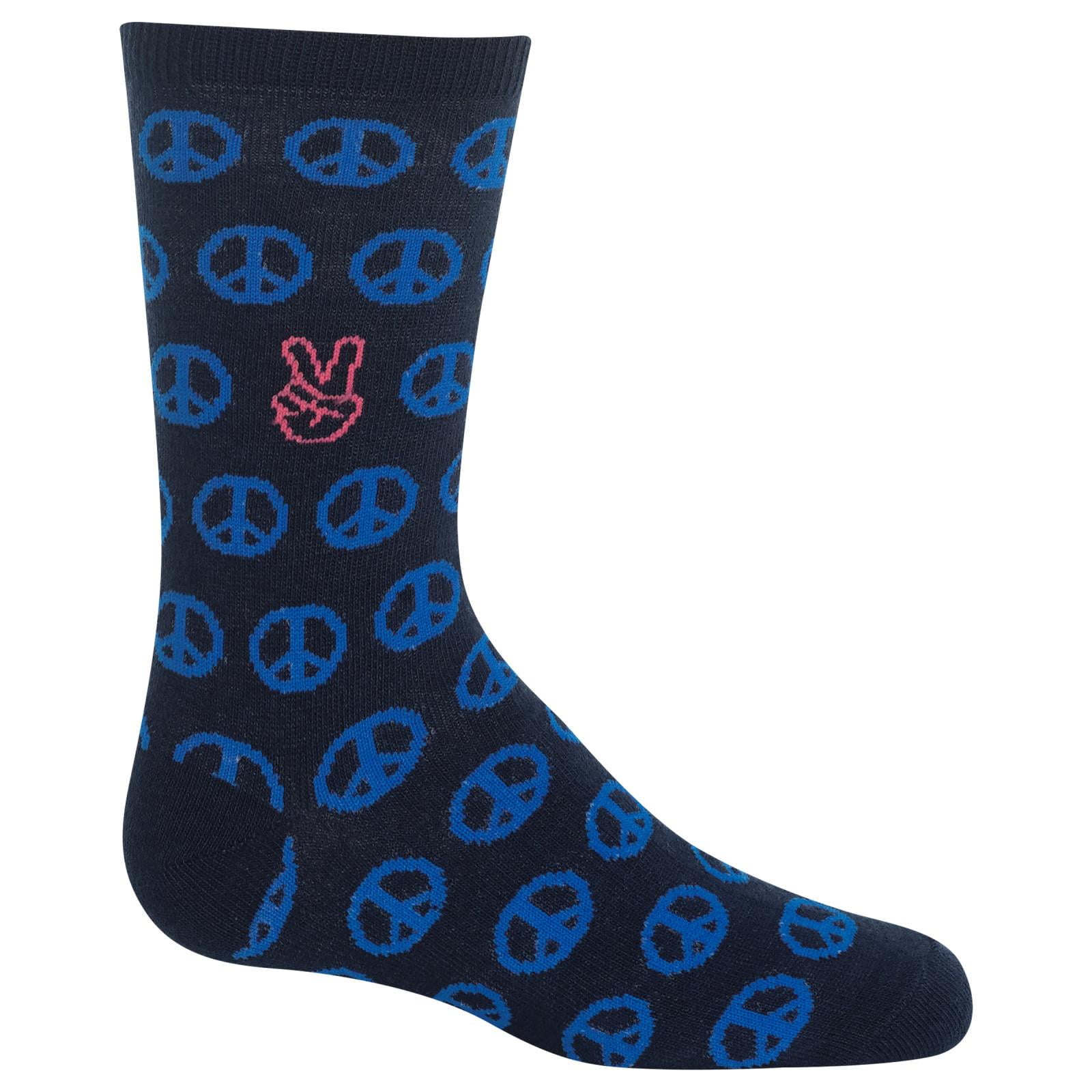Hot Sox Kids Peace Signs Crew Socks, 10 - 13 SmallMedium Youth, Navy ...