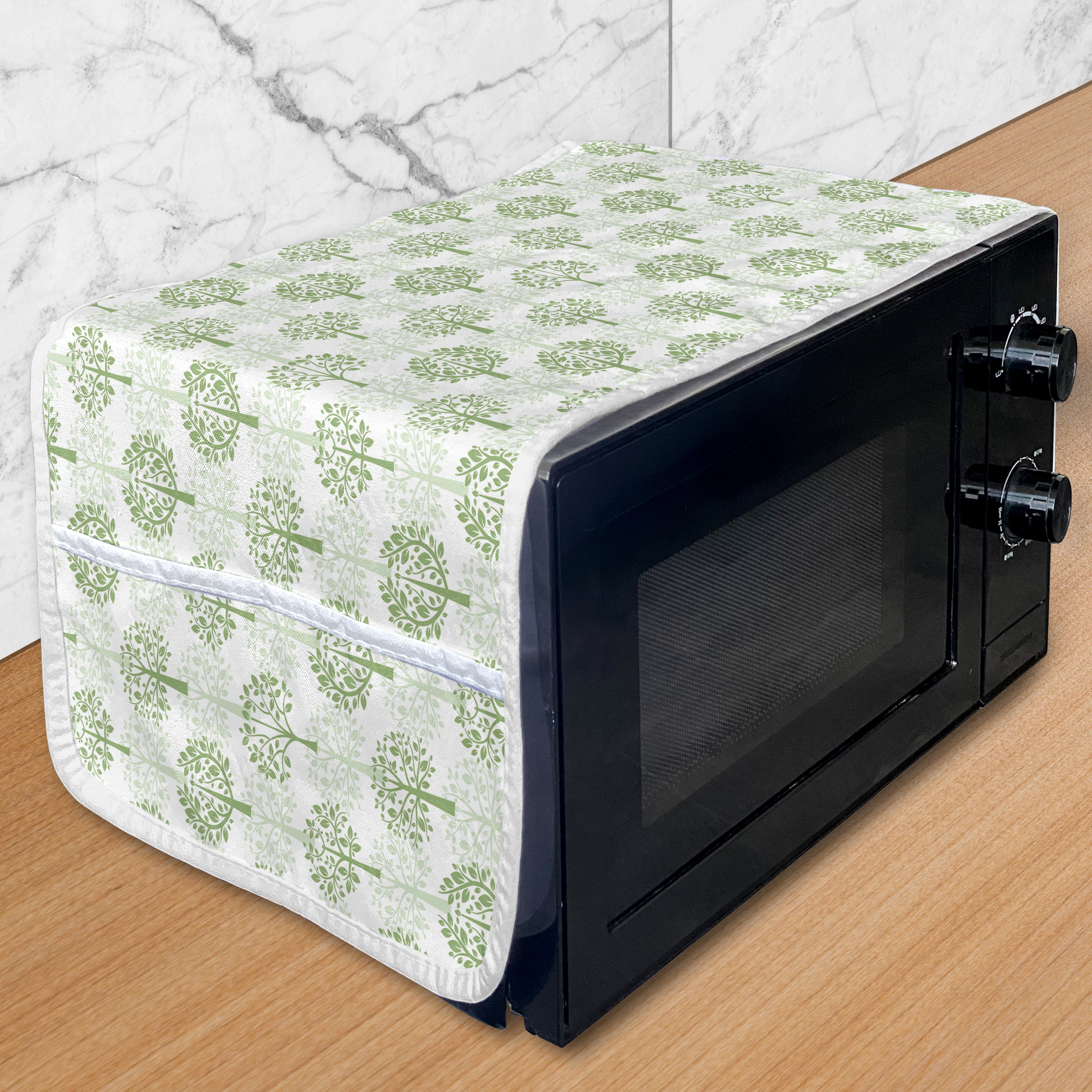 Nature Microwave Oven Cover, Monochrome Garden Image of Rhythmic Trees ...
