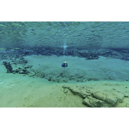 Diver in ultra clear water at The Silfra Lagoon, Iceland Poster Print ...