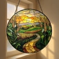 Rural Cornfield Glass Window Decor, Sunset Landscape Suncatcher Hanging ...