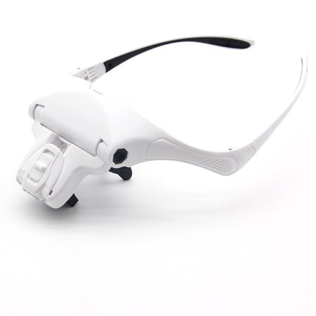 Jinveno Headworn Magnifying Glasses 1.0X 1.5X 2.0X 2.5X 3.5X LED Light Headworn Loupe ...