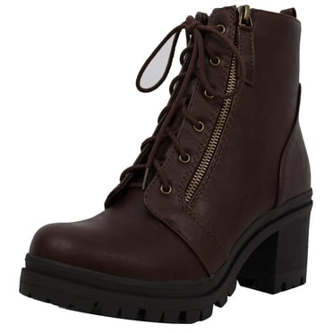 Soda Women Chunky High Heel Combat Army Military Riding Boots Booties ...