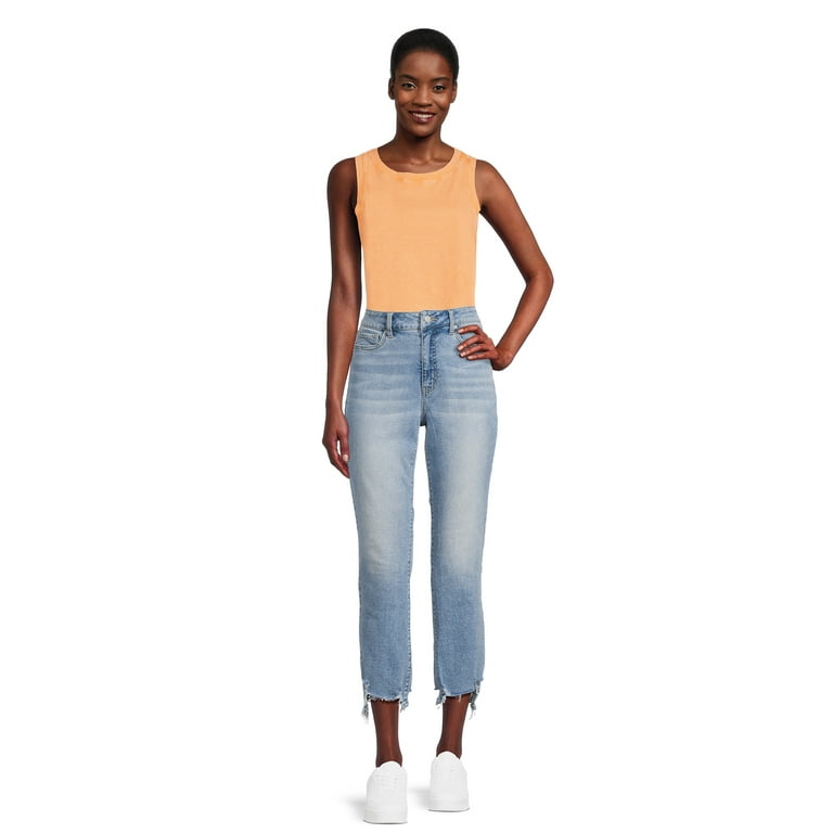 Time and Tru Women's Destructed Hem Straight Leg Jeans, 27.5 Time and Tru Women's Destructed Hem Straight Leg Jeans, 27.5