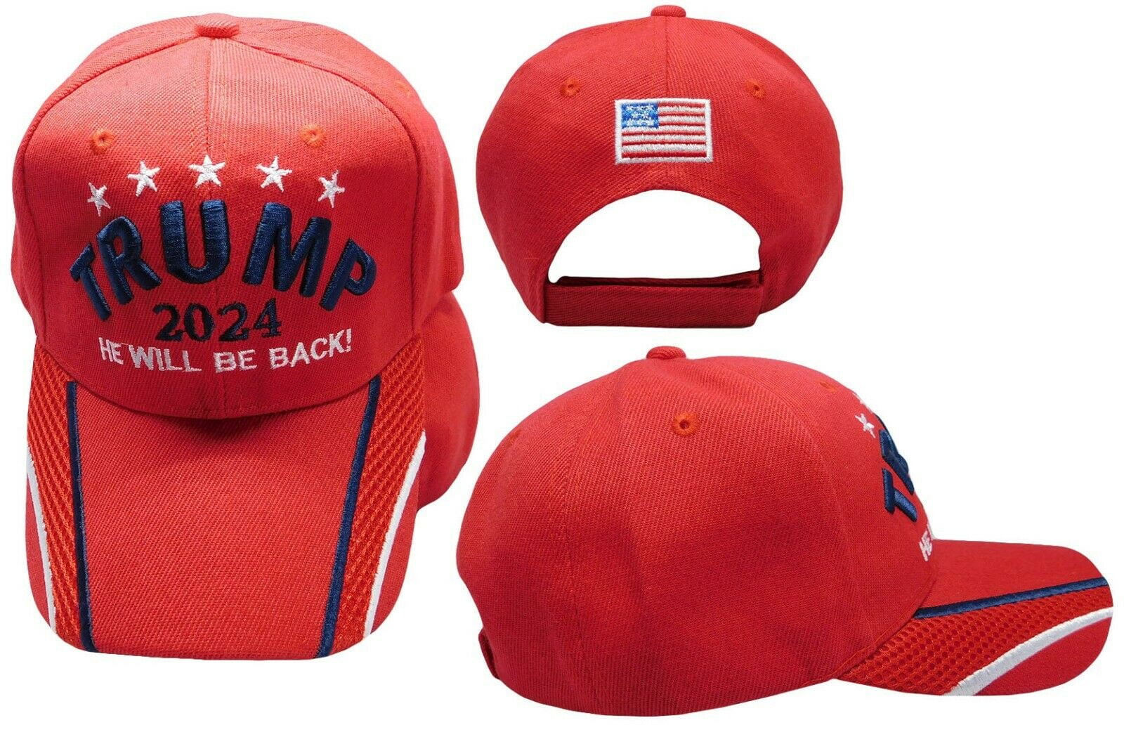 Trump 2024 He Will Be Back! Red Poly Adjustable Embroidered Baseball ...