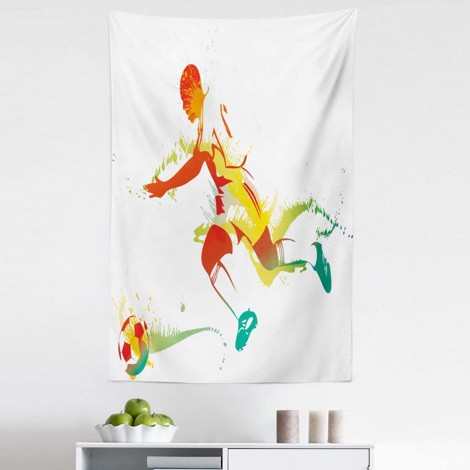 Teen Room Tapestry, Young Man Playing Soccer Football Athlete Game Win ...