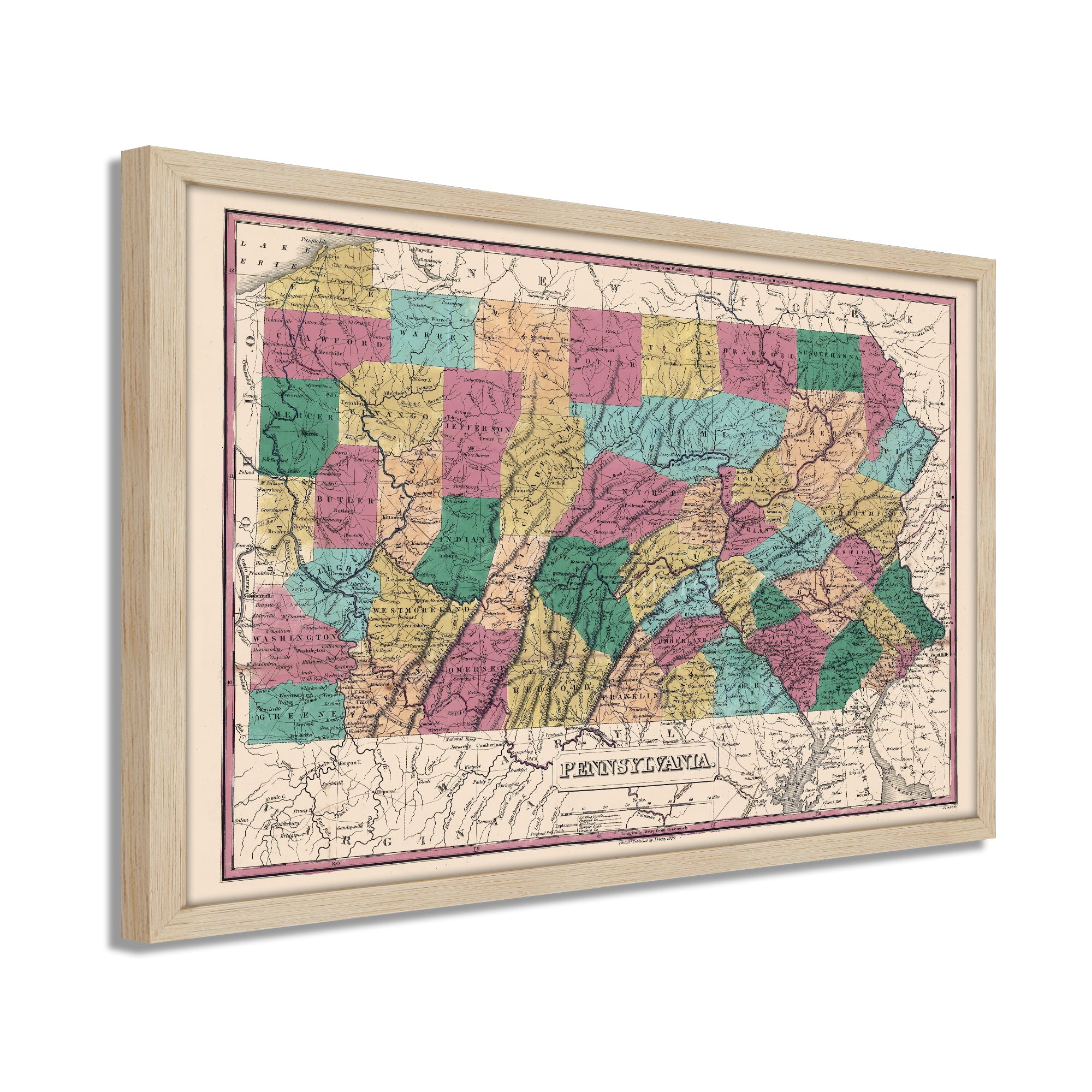 1829 Pennsylvania State Map - Framed Vintage Pennsylvania Map ...