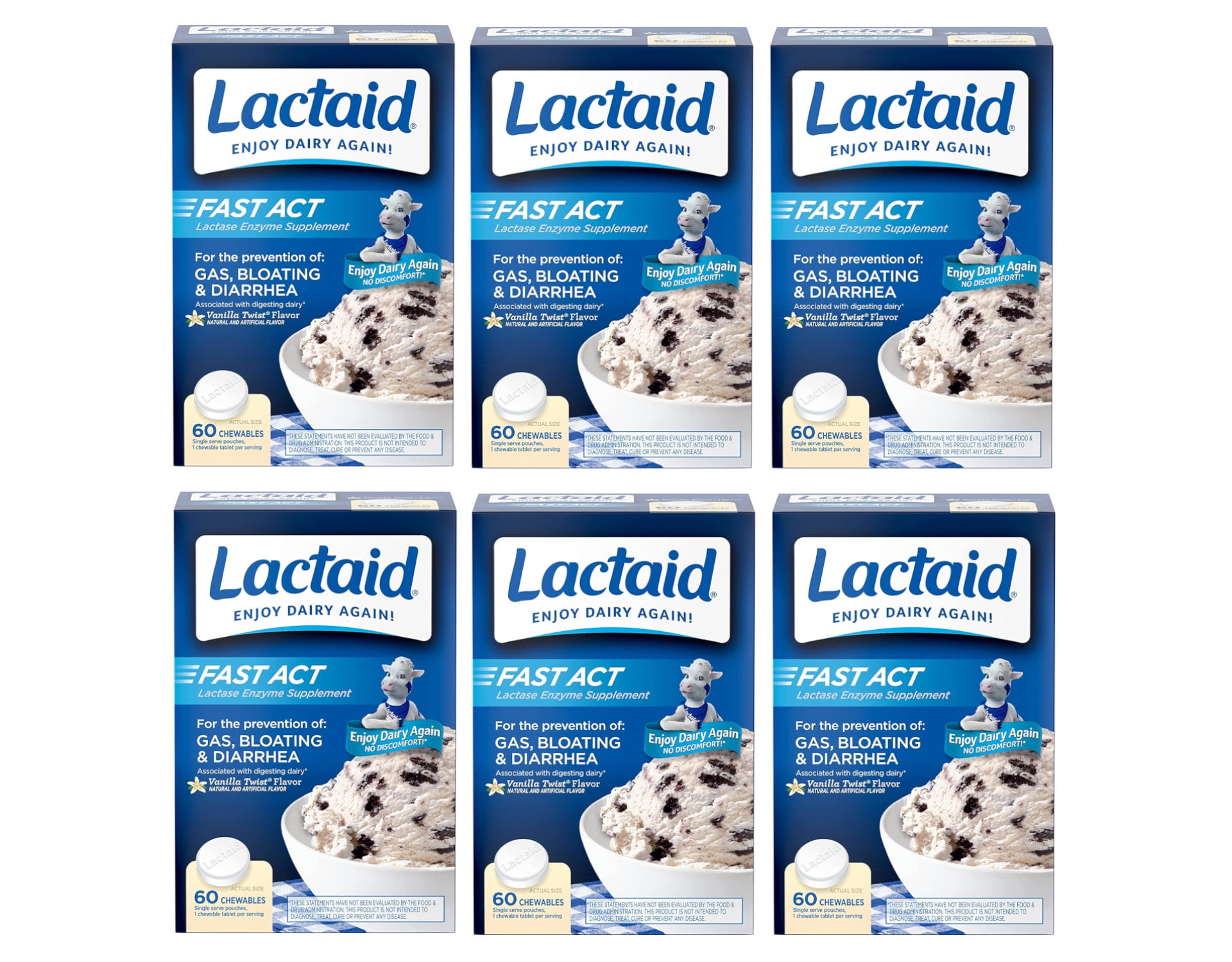 6 Pack Lactaid Fast Act Lactase Enzyme Supplement Vanilla 60 Caplets ...