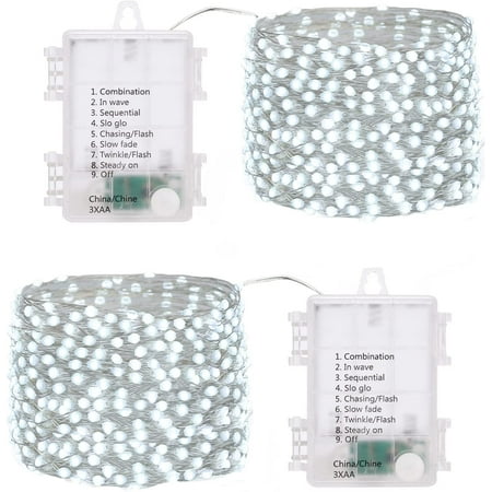 Battery String Lights, 2Pack x 16.4ft 50 LED Battery Operated String ...