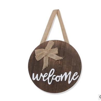 Puloru Round Wooden Hanging Sign with Bow Hello / Welcome Print Rustic ...
