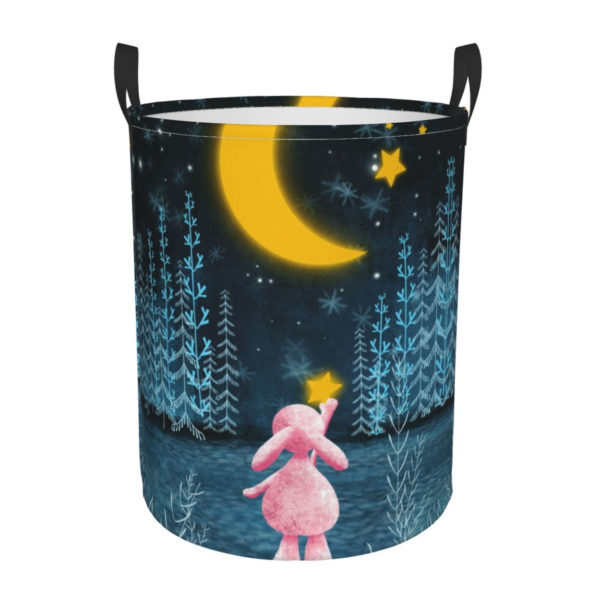 XMXY Round Laundry Basket Organizer, Night Moon Rabbit Stars Waterproof ...