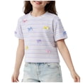 AHTJRT Girls Bow-Tie Shirt Crew Neck Short Sleeve Blouses Fashion Color ...