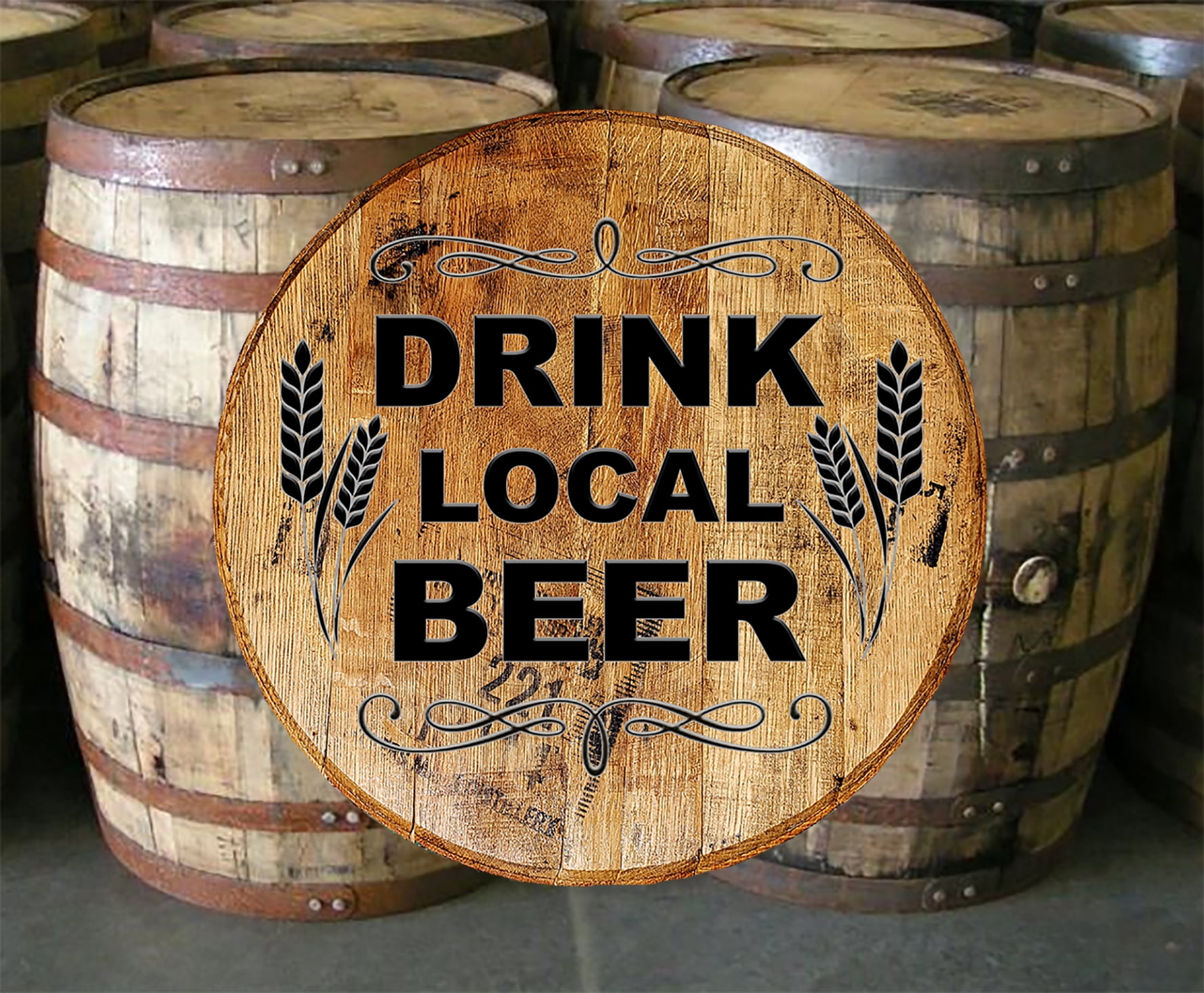 Whiskey Barrel Head Drink Local Beer Bar Sign Home Decor Wall Art ...