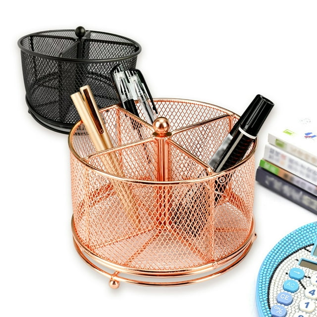 Bobasndm 360° Rotating Metal Utensil Caddy - 4 Compartment Silverware ...