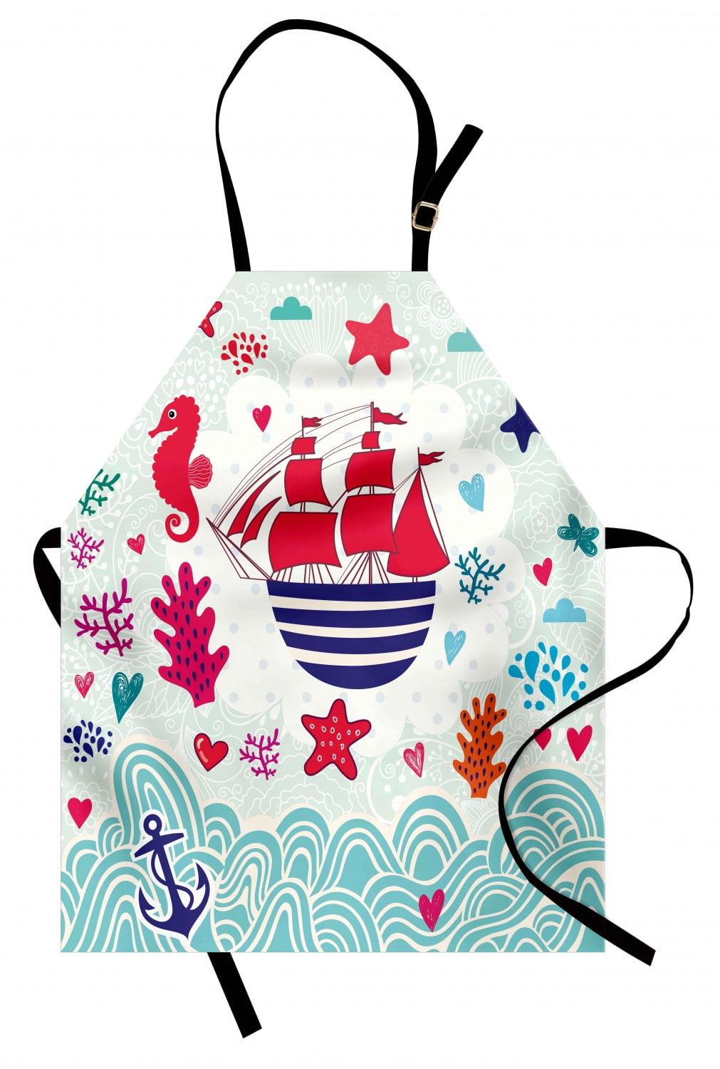 Ocean Apron Maritime Theme A Sailing Ship Anchor Seahorse and Sea Star ...
