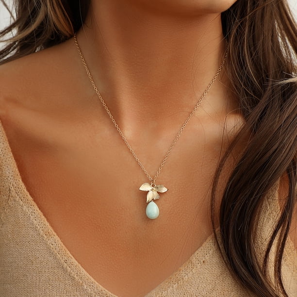 enjoywould Pendant Necklace Petal Water Drop-shaped Jewelry Adjustable ...