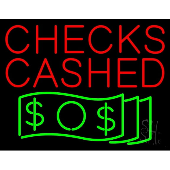 Open Checks Cashed LED Neon Sign 13 x 24 - inches, Black Square Cut ...