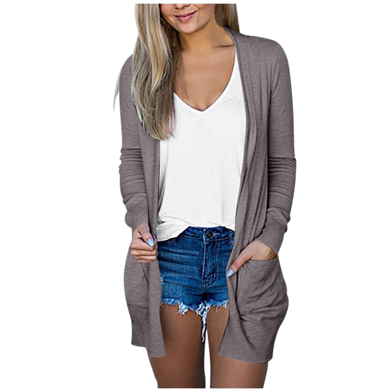 Sksloeg Womens Cardigans Open Front Lightweight Cardigan Long Sleeve ...