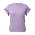 Craaazy Short Sleeve Womens Tops Solid Color Round Neck Ruffle Sleeve ...