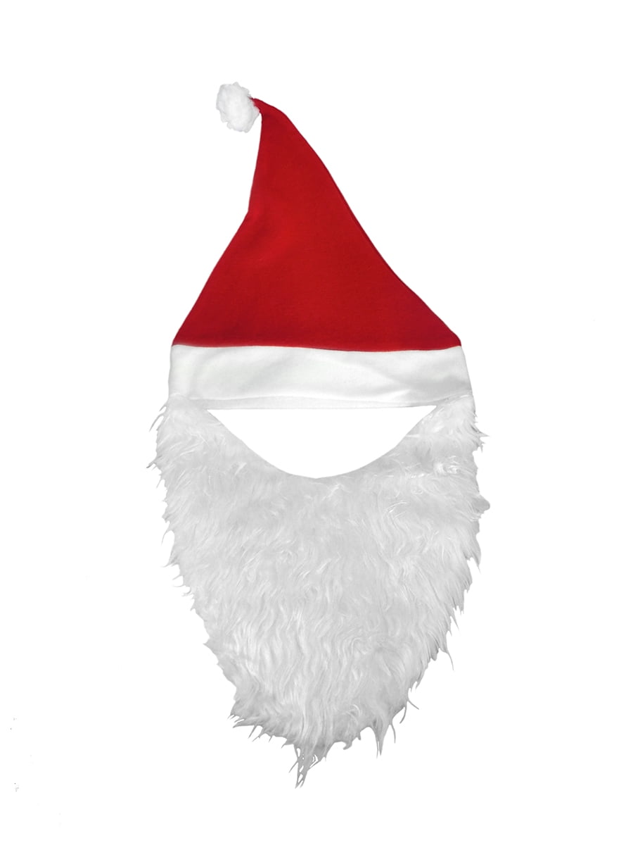Santa Claus Felt Hat & White Beard Christmas Holiday Red Costume ...