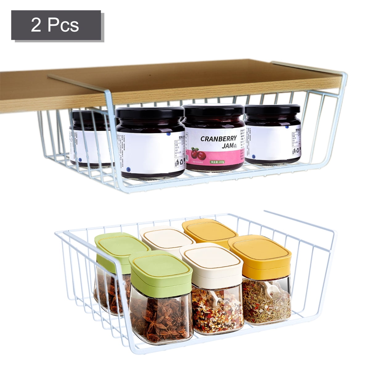 PinkSheep 2 Pack Under Shelf Basket, Cabinet Storage Hanging Baskets ...