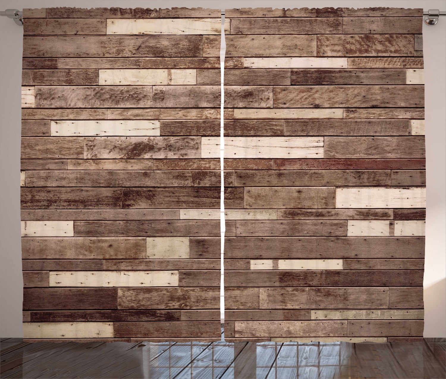 Wooden Curtains 2 Panels Set, Wall Floor Textured Planks Panels Picture ...