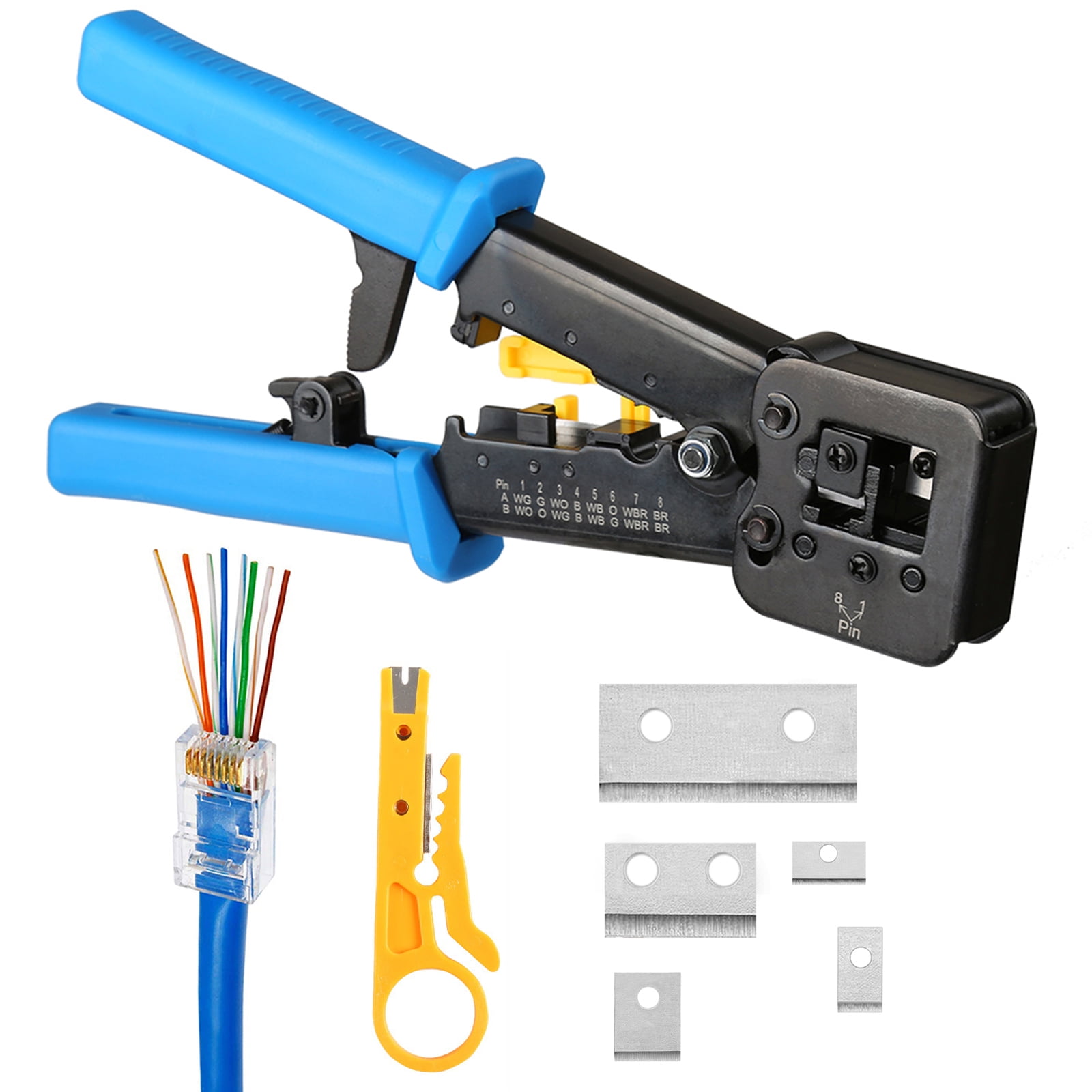 Hiija RJ45 Crimp Tool Pass Through, Ethernet RJ45 Crimper Cat5 Cat5e ...