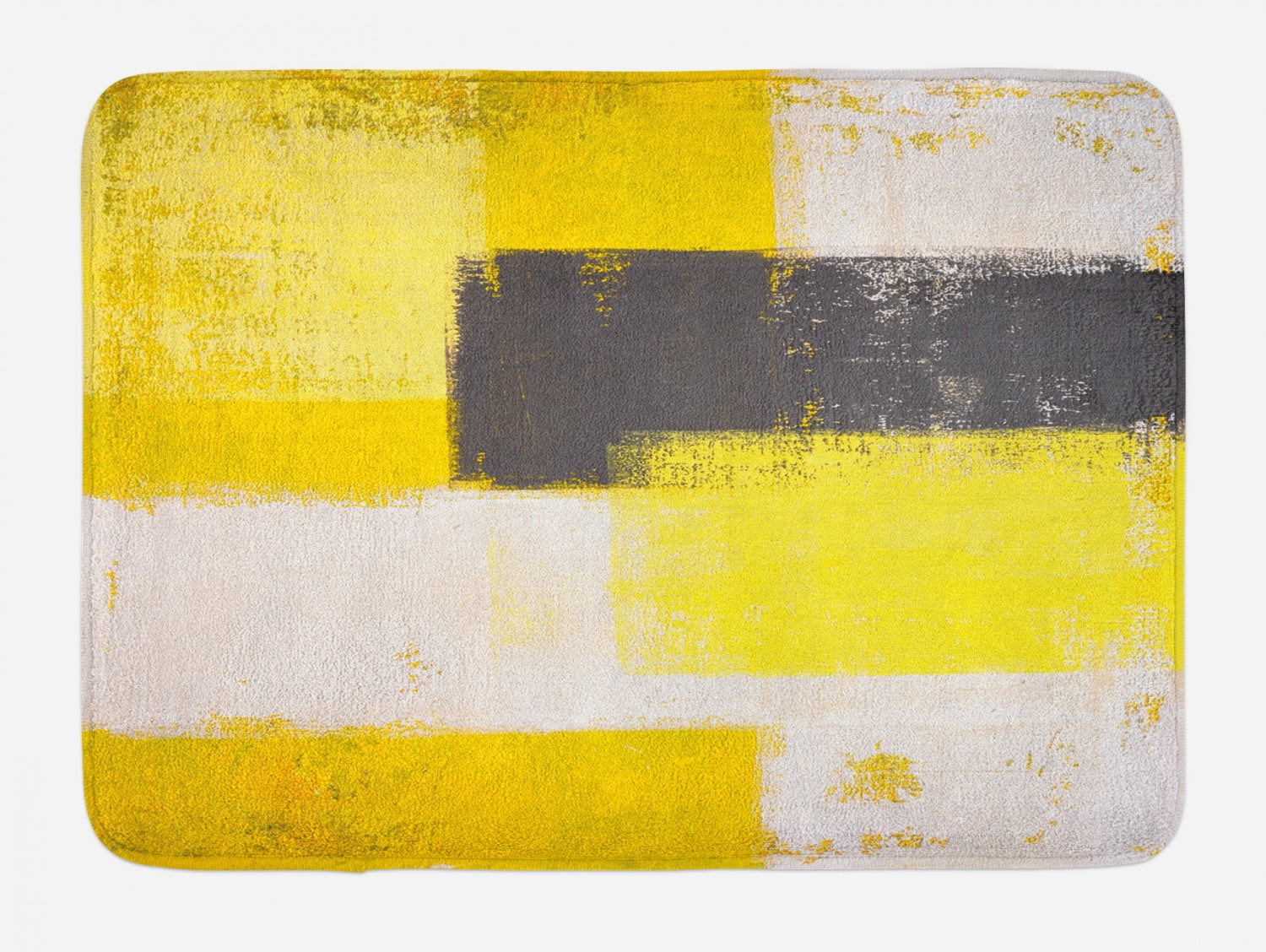 Grey and Yellow Bath Mat, Abstract Grunge Style Brushstrokes Painting ...