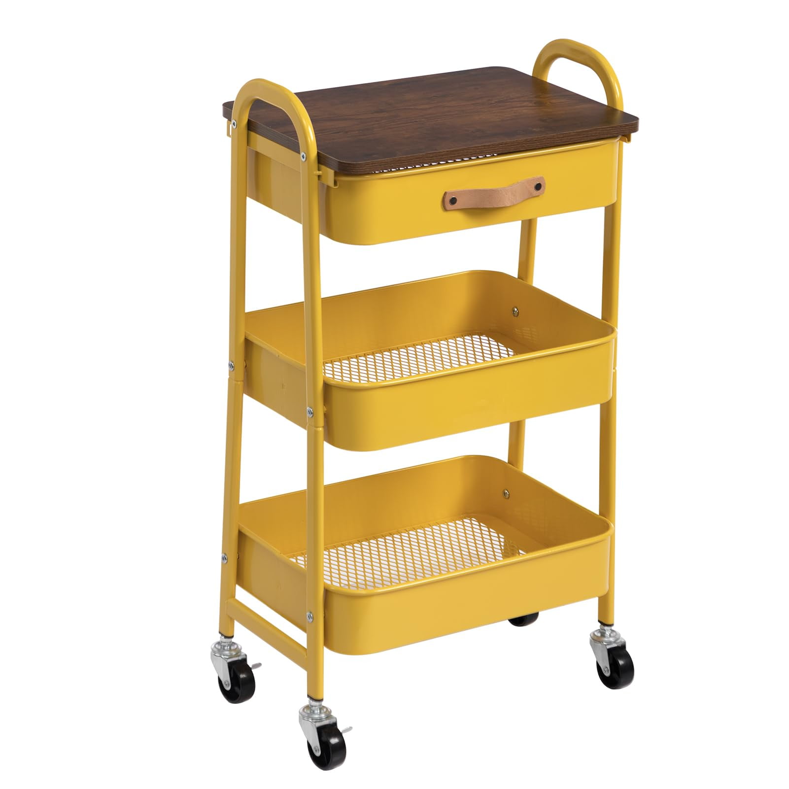 Click here for Jczshr Yellow Rolling Cart With Drawer: 3 Tier Mov... prices