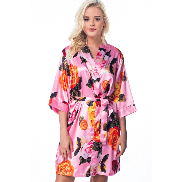 Women’s Floral Satin Silky Robe Kimono for Bride Bridesmaids Flower ...