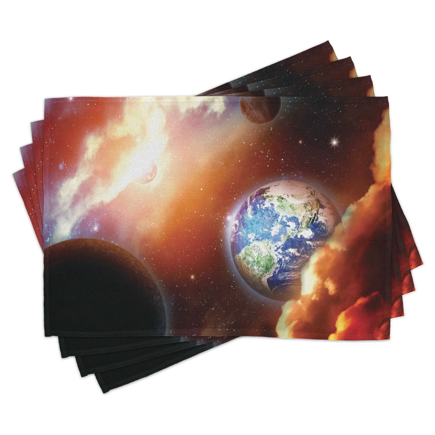 Space Placemats Set of 4 Dust Cloud Nebula Stars in Solar System Scene ...