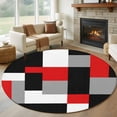 7ft Round Rug Red Black Grey Geometric Area Rugs for Living Room ...